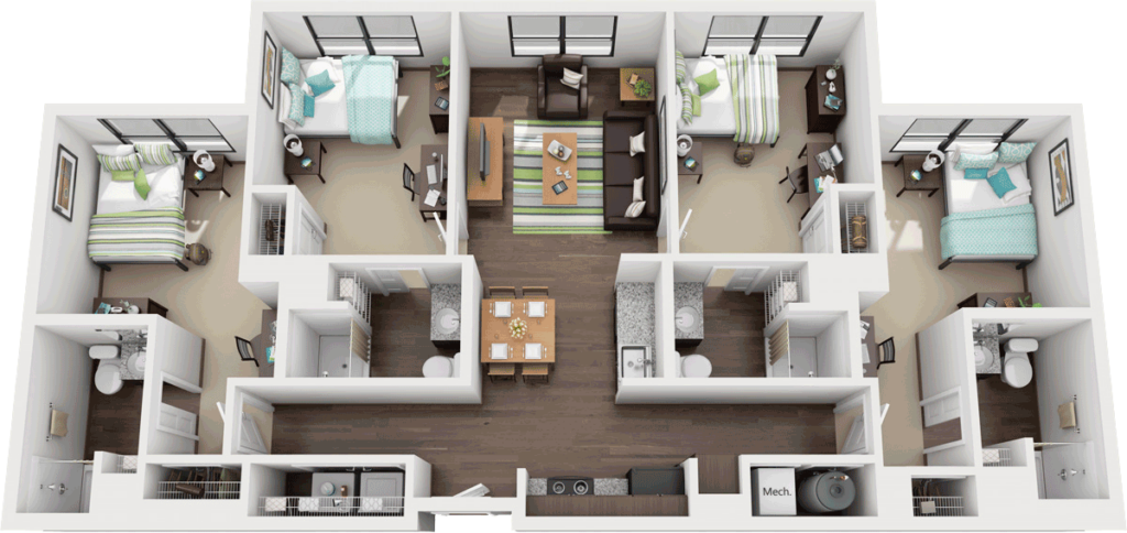 Four-Bedroom Student Spaces Near GSU | One 12 Apartments